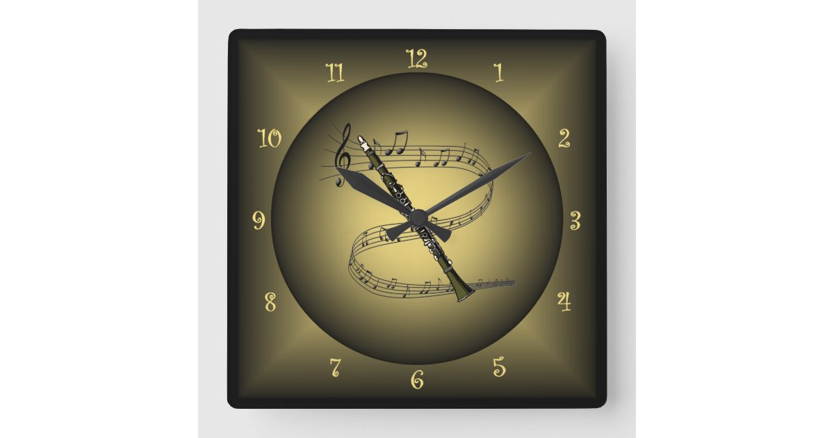 Clarinet ~Musical Globe ~Musical Instrument Square Wall Clock | Zazzle