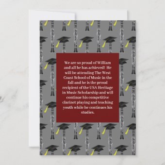 Clarinet Musician Graduation Party Music Invitation | Zazzle