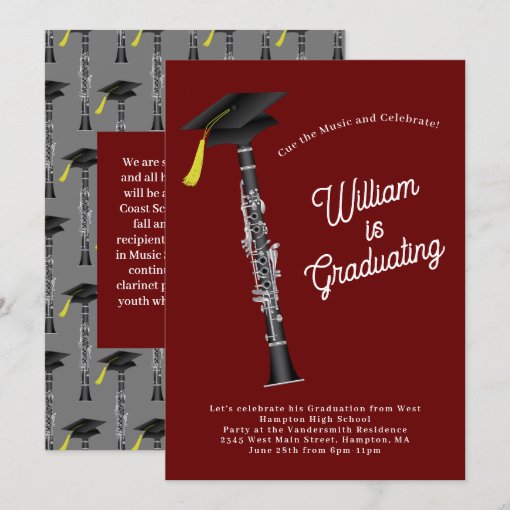 Clarinet Musician Graduation Party Music Invitation | Zazzle
