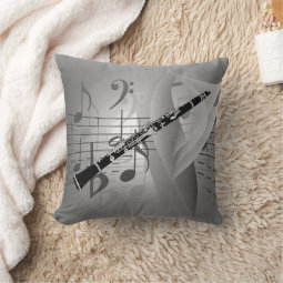 Clarinet with Musical Accents Throw Pillow | Zazzle