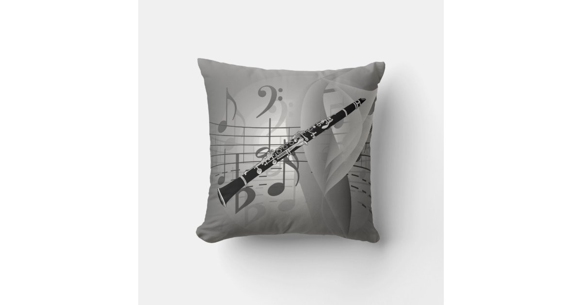 Clarinet with Musical Accents Throw Pillow | Zazzle