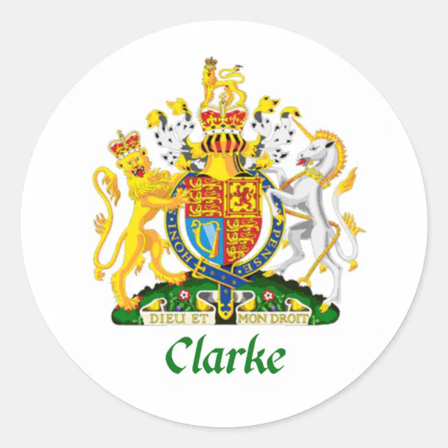 Clarke “Clarke Coat of Arms” “Clarke Family Crest” Classic Round ...