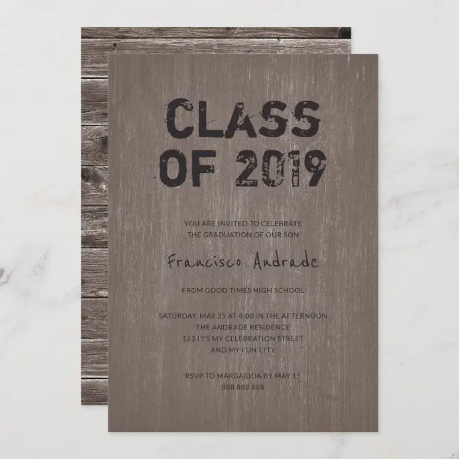 Class 2019 Graduation Party Guy Rustic High School Invitation | Zazzle