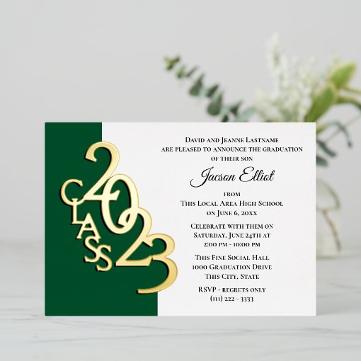 Class 2023 Graduation Green and Gold Foil Invitation | Zazzle