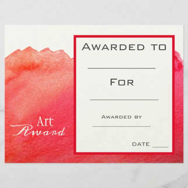 Class art award red paint splash watercolor | Zazzle