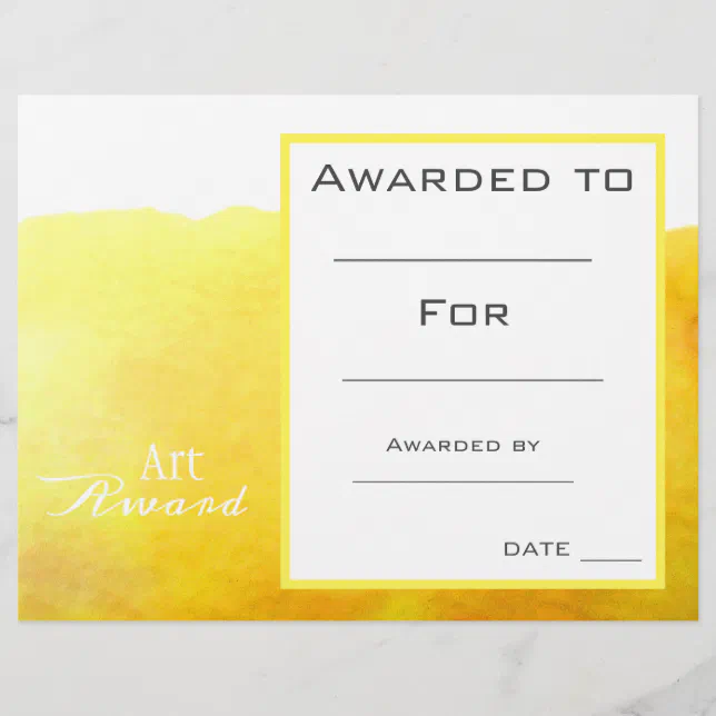 Class art award yellow paint splash watercolor | Zazzle