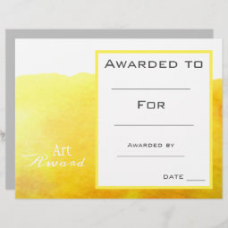 Class art award yellow paint splash watercolor | Zazzle
