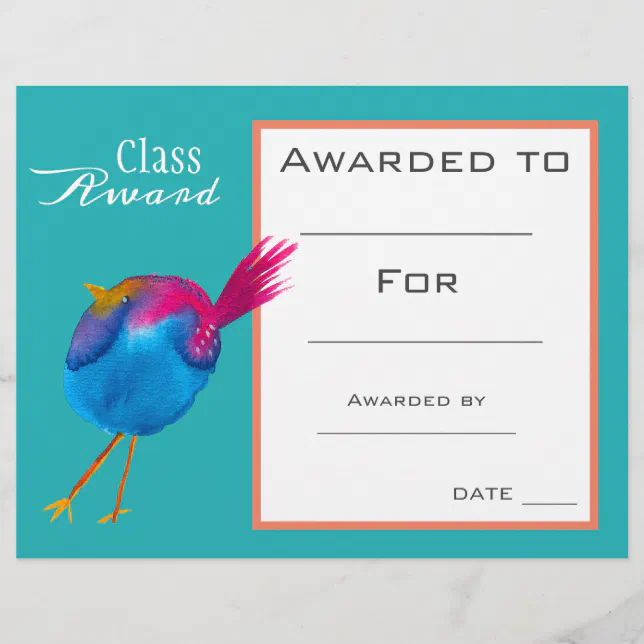 Class award cute blue bird children certificate | Zazzle