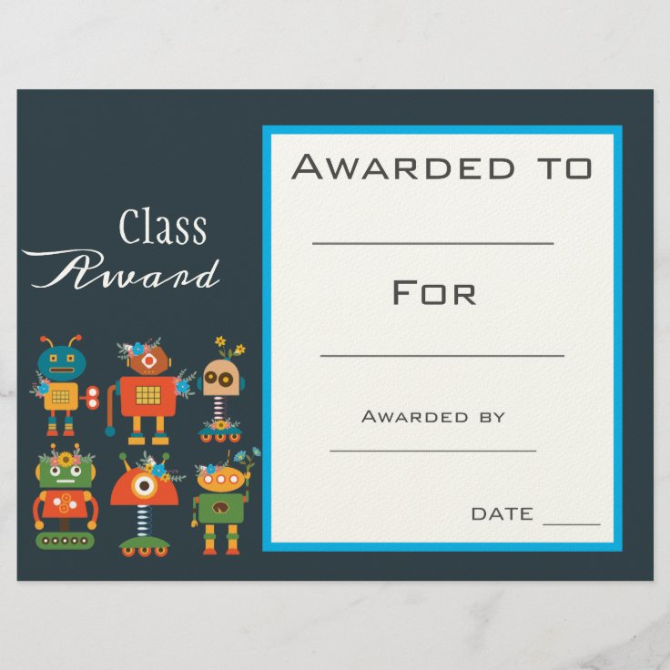 Class award cute robots children certificate | Zazzle