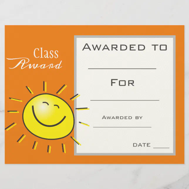 Class award cute sunshine | Zazzle
