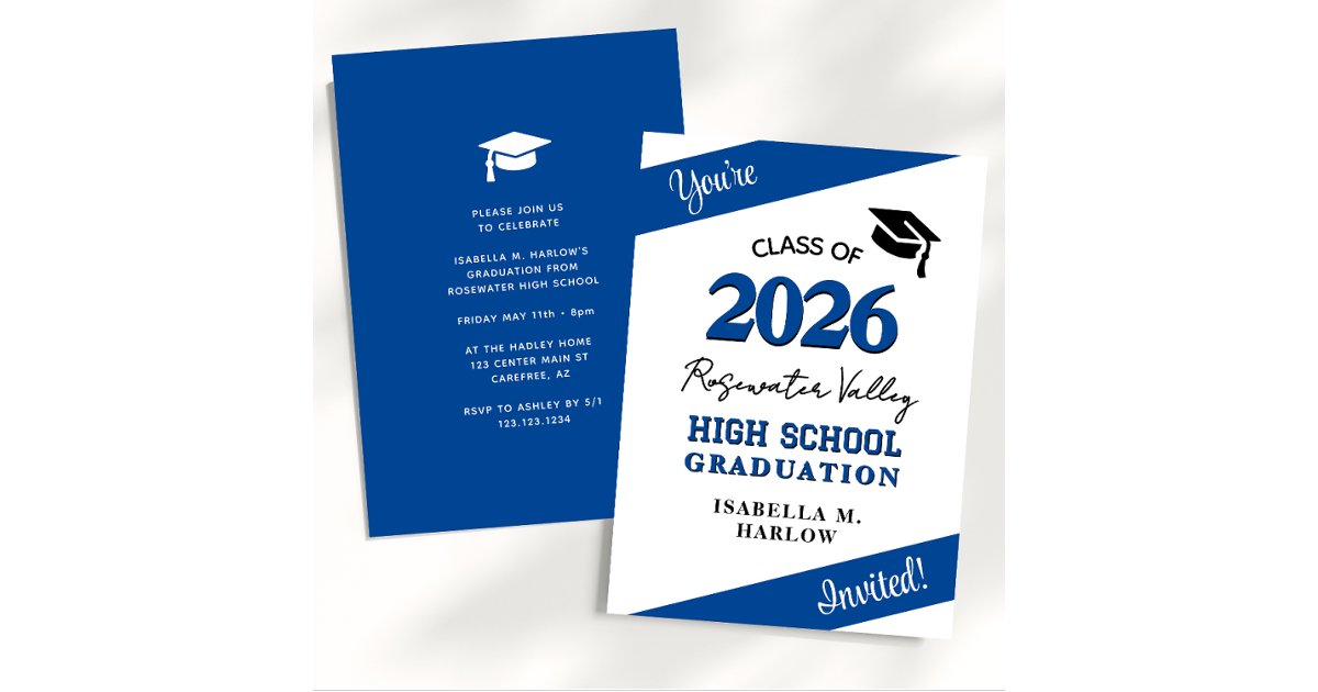 Class Colors Blue YY Graduation Invitation | Zazzle
