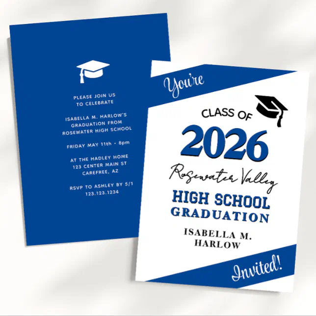 Class Colors Blue YY Graduation Invitation | Zazzle