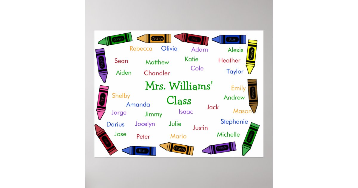 Class Names Poster - Crayons | Zazzle