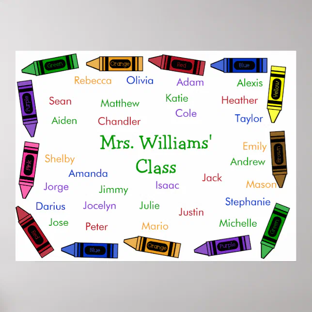 Class Names Poster - Crayons | Zazzle