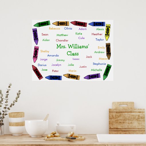 Class Names Poster - Crayons | Zazzle