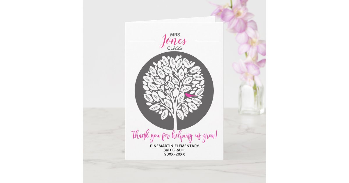 class names teacher rainbow thank you bird tree card | Zazzle