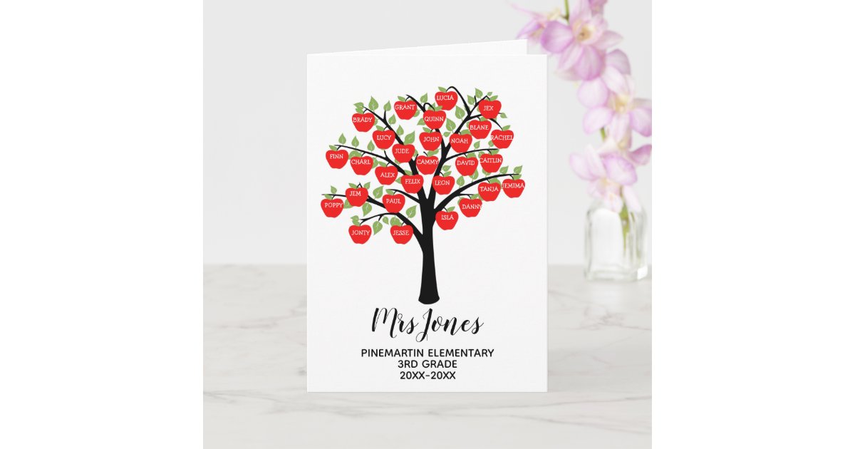 class names teacher thank you apple tree card | Zazzle