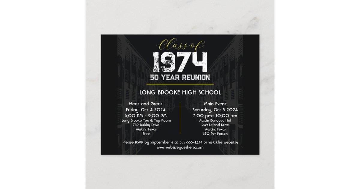 Class of 1974 50 Year High School Reunion 2 Events Postcard | Zazzle