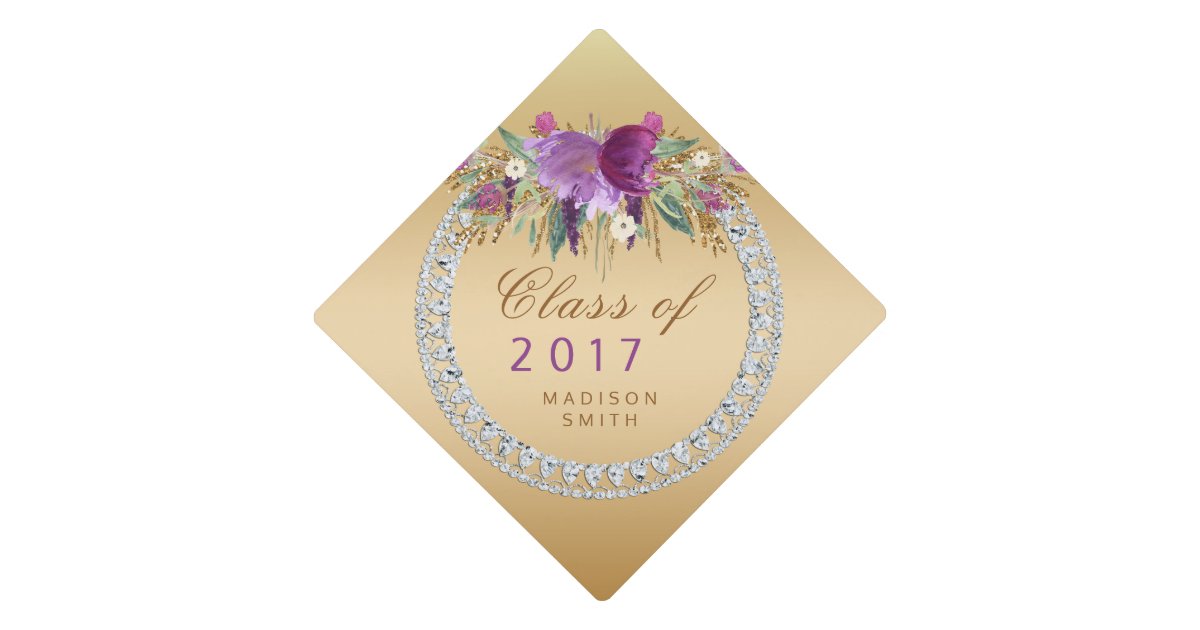 Class of 2017 Flowers Diamonds Gold Graduation Graduation Cap Topper ...