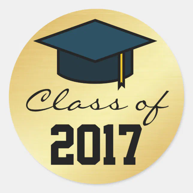 Class of 2017 Graduation Cap Sticker, Gold Black Classic Round Sticker ...