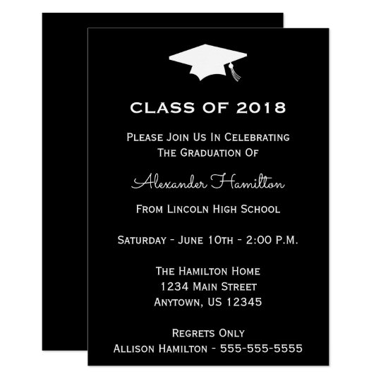 Class Of 2018 Cap Graduation Invitation (Black) | Zazzle.com