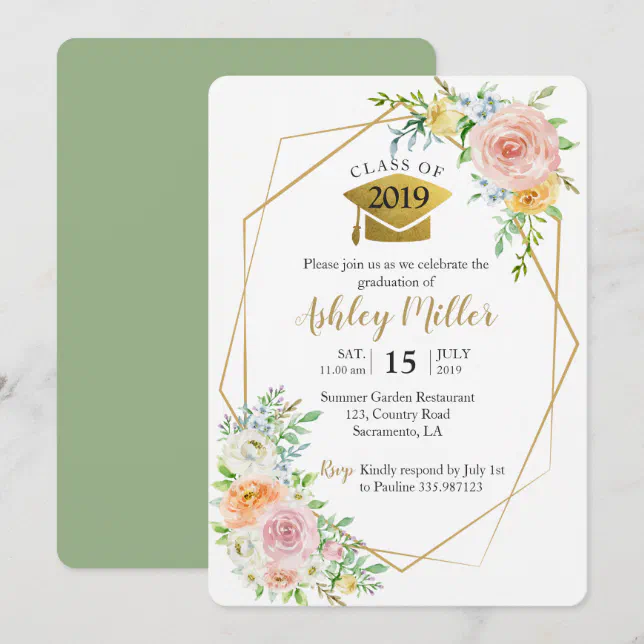 Class of 2018 Floral blush gold Graduation Party Invitation | Zazzle