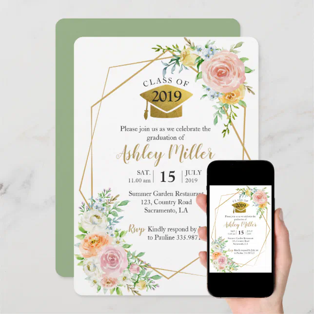 Class of 2018 Floral blush gold Graduation Party Invitation | Zazzle