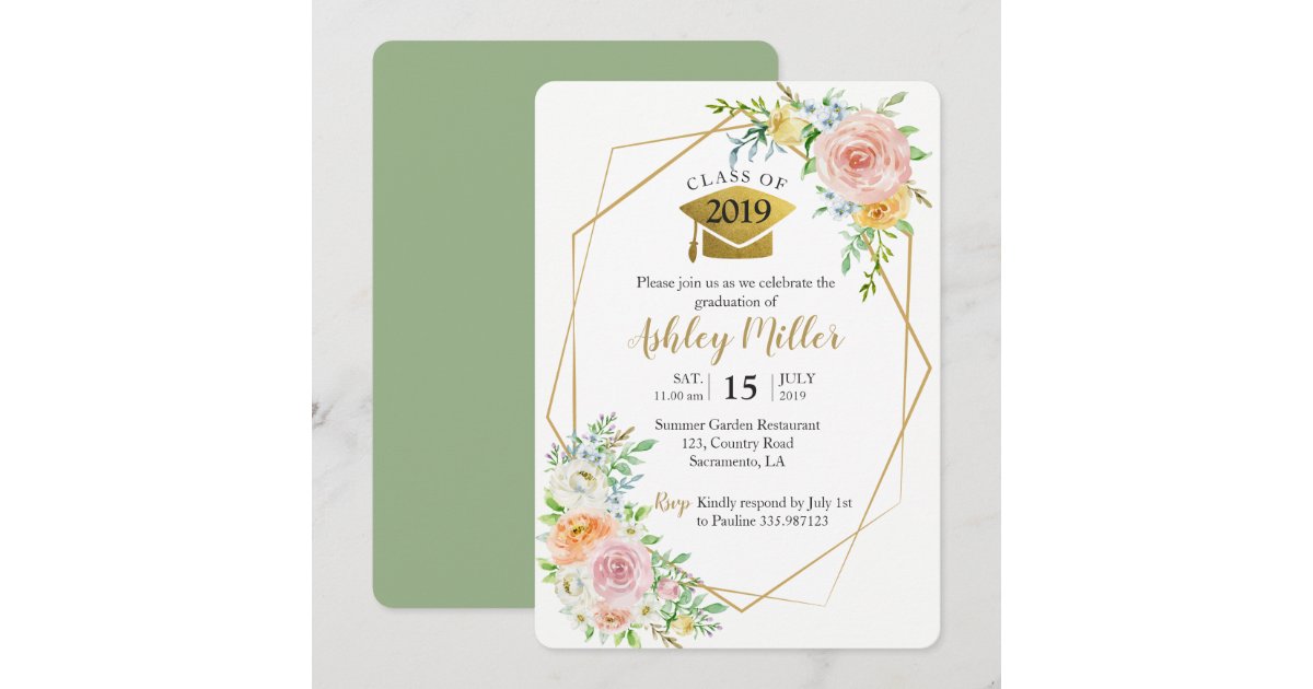 Class of 2018 Floral blush gold Graduation Party Invitation | Zazzle
