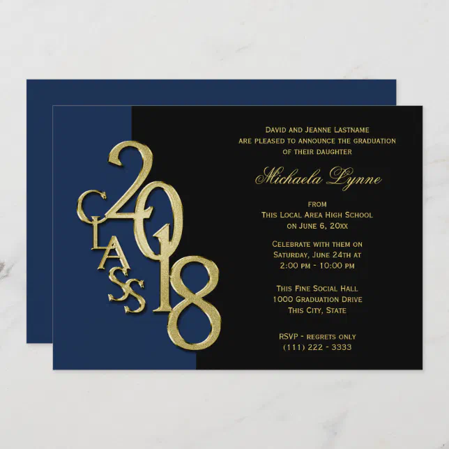 Class of 2018 Grad Gold with Color Option Invitation | Zazzle