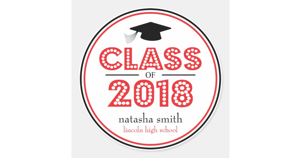 Class Of 2018 Graduation Favor (Red / Black) Classic Round Sticker | Zazzle
