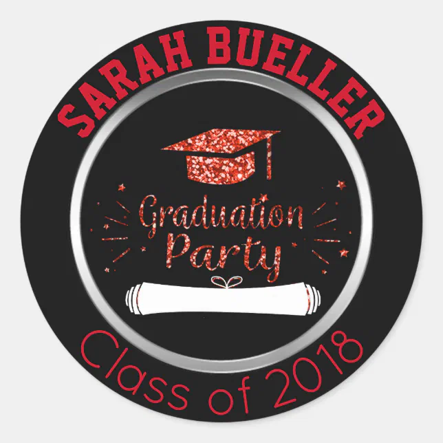 Class of 2018 Red Glitter Graduation Party Seals | Zazzle