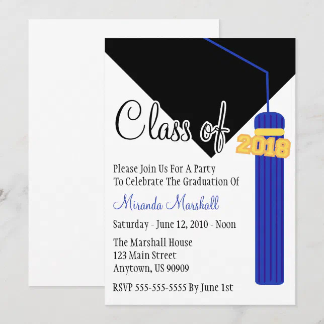 Class Of 2018 Tassel Graduation Invite (Blue) | Zazzle