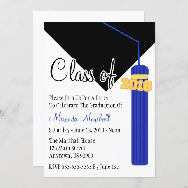 Class Of 2018 Tassel Graduation Invite (Blue) | Zazzle