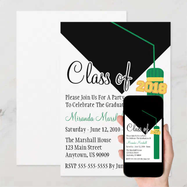 Class Of 2018 Tassel Graduation Invite (Green) | Zazzle