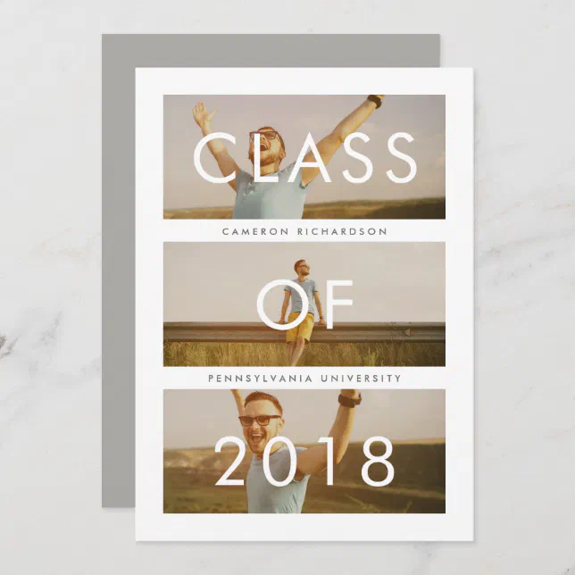 Class of 2018 | Three Photo Graduation Party Invitation | Zazzle