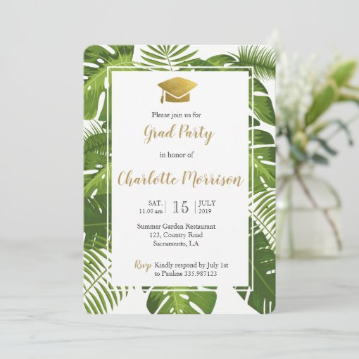 Class of 2018 tropical green gold photo card | Zazzle