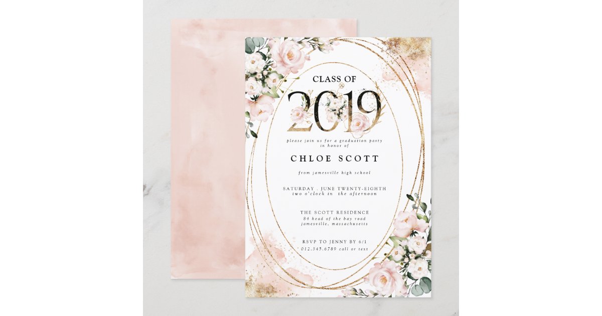 Class of 2019 Blush Pink Gold Graduation Invitation | Zazzle