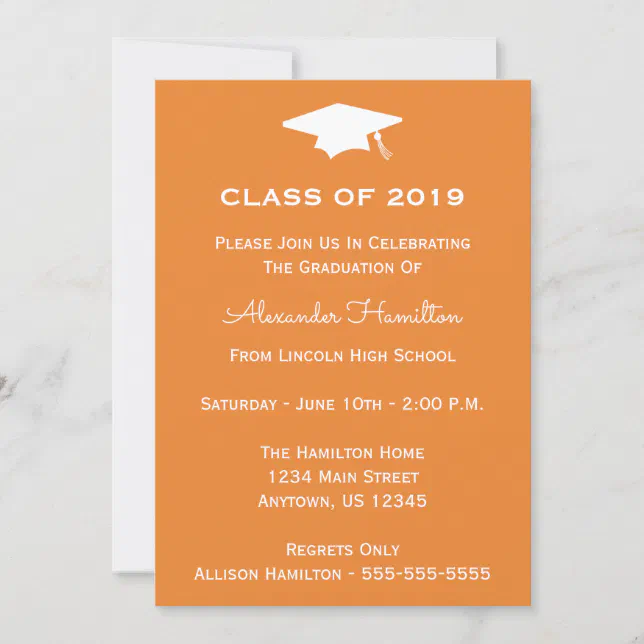 Class Of 2019 Cap Graduation Invite (Orange) | Zazzle