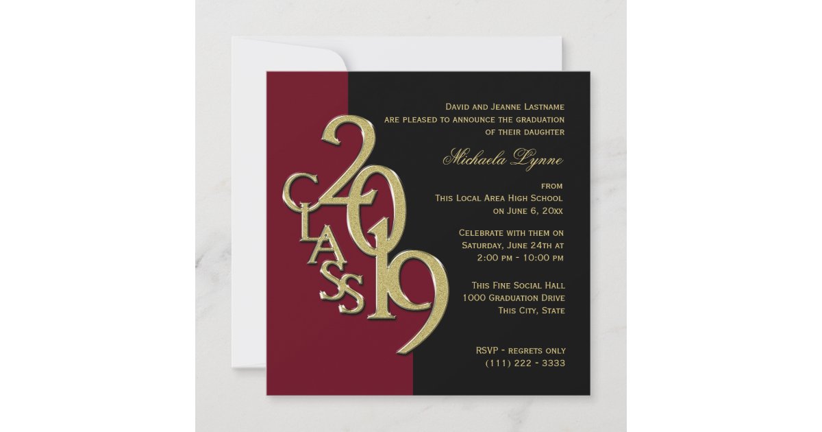 Class of 2019 Color Choice Graduation in Gold Invitation | Zazzle