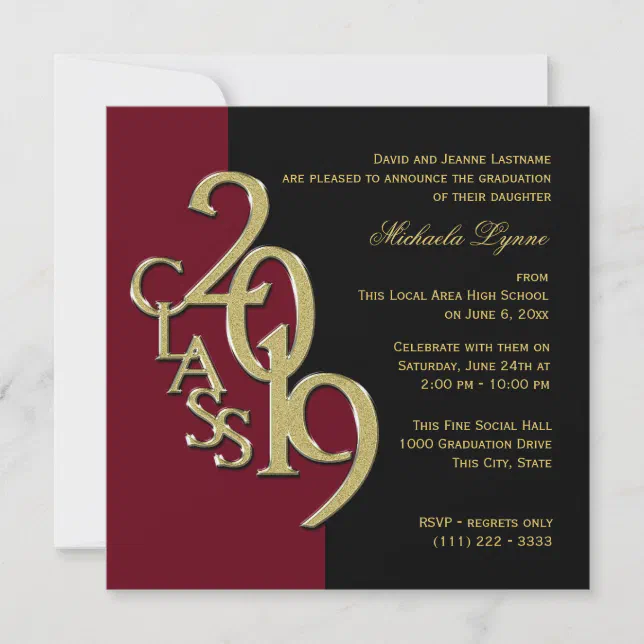 Class of 2019 Color Choice Graduation in Gold Invitation | Zazzle