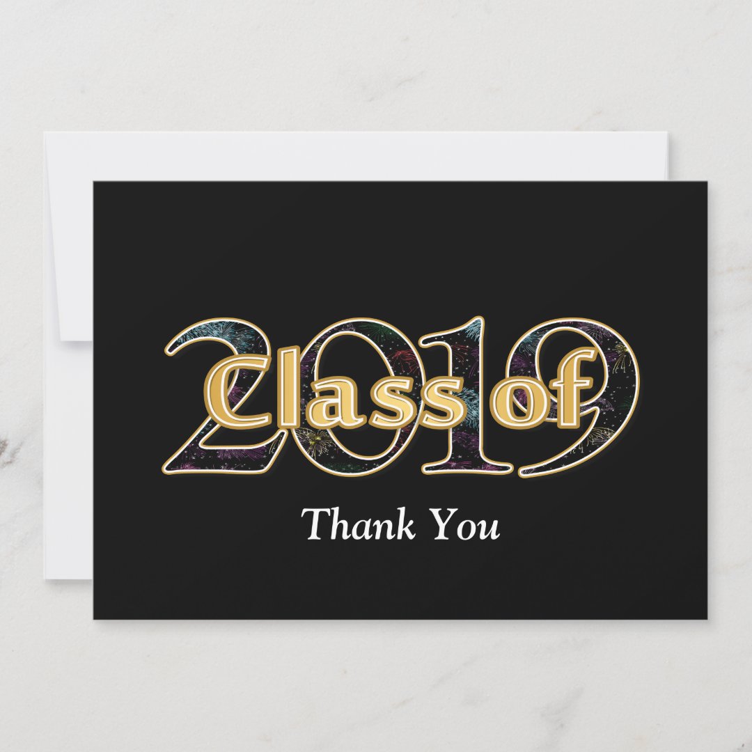 Class of 2019 Graduation Gold Black Thank You Card | Zazzle