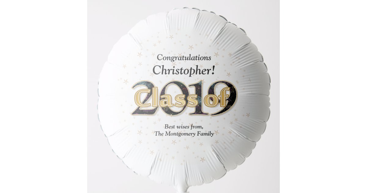 Class of 2019 Graduation Gold Stars Typography Balloon | Zazzle