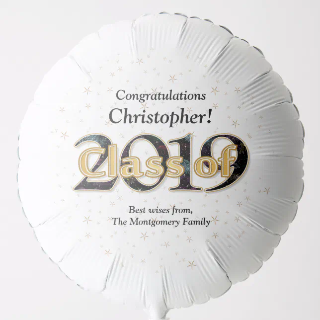 Class of 2019 Graduation Gold Stars Typography Balloon | Zazzle