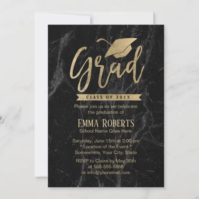 Class of 2019 Graduation Party Black & Gold Marble Invitation | Zazzle