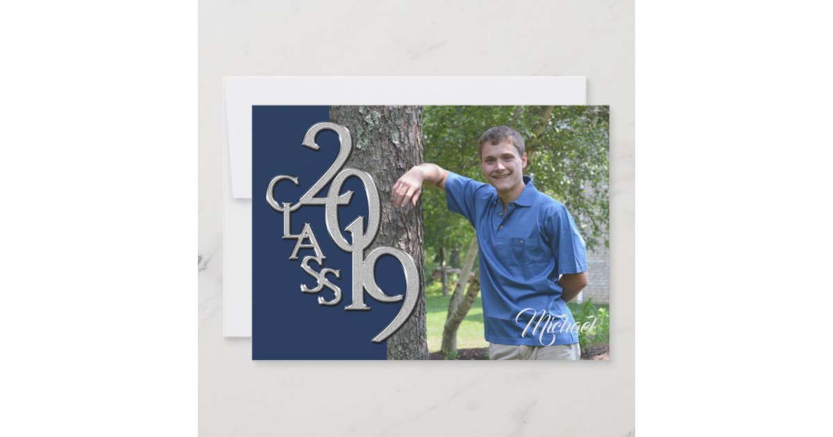 Class of 2019 Photo Graduation Blue Silver Invitation | Zazzle