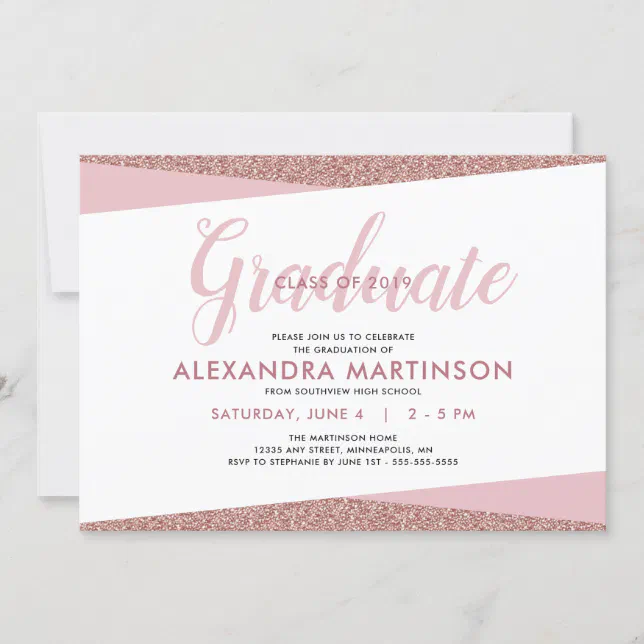 Class of 2019 | Rose Gold Faux Glitter Graduation Invitation | Zazzle