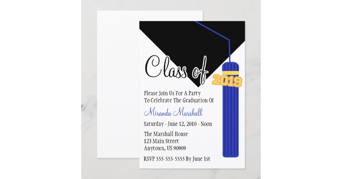 Class Of 2019 Tassel Graduation Invite (Blue) | Zazzle