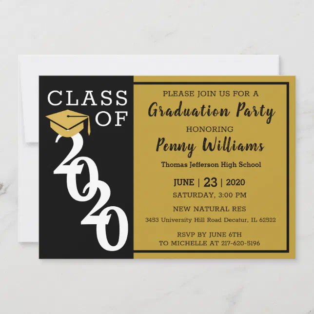 Class Of 2020 Black Gold Modern Graduation Party Invitation | Zazzle