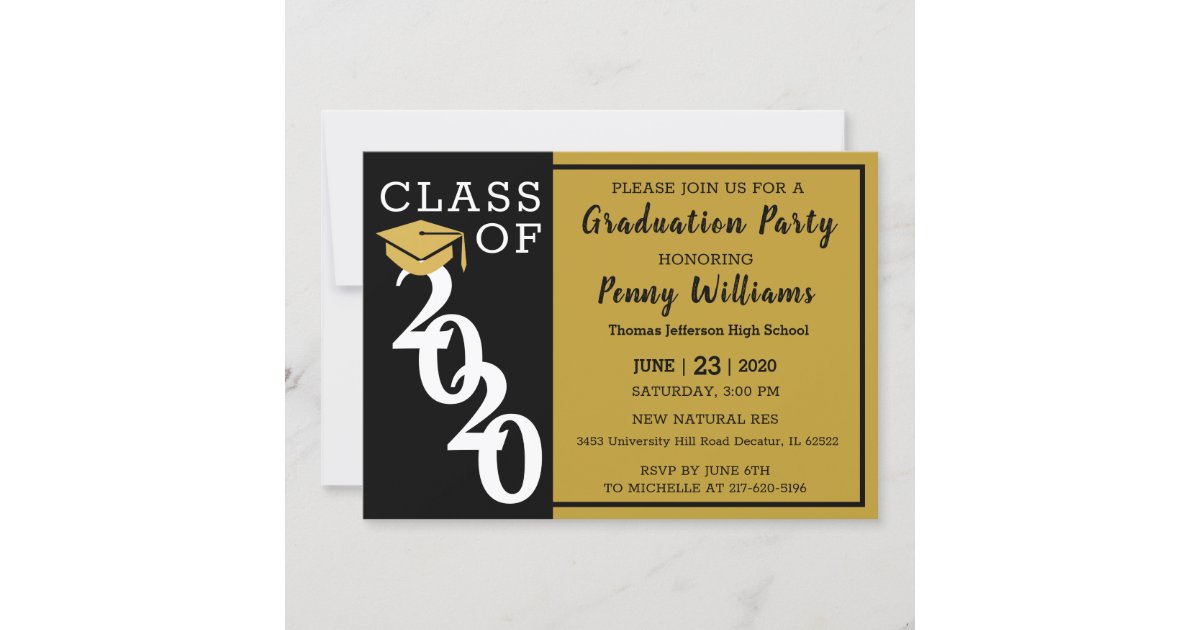 Class Of 2020 Black Gold Modern Graduation Party Invitation | Zazzle