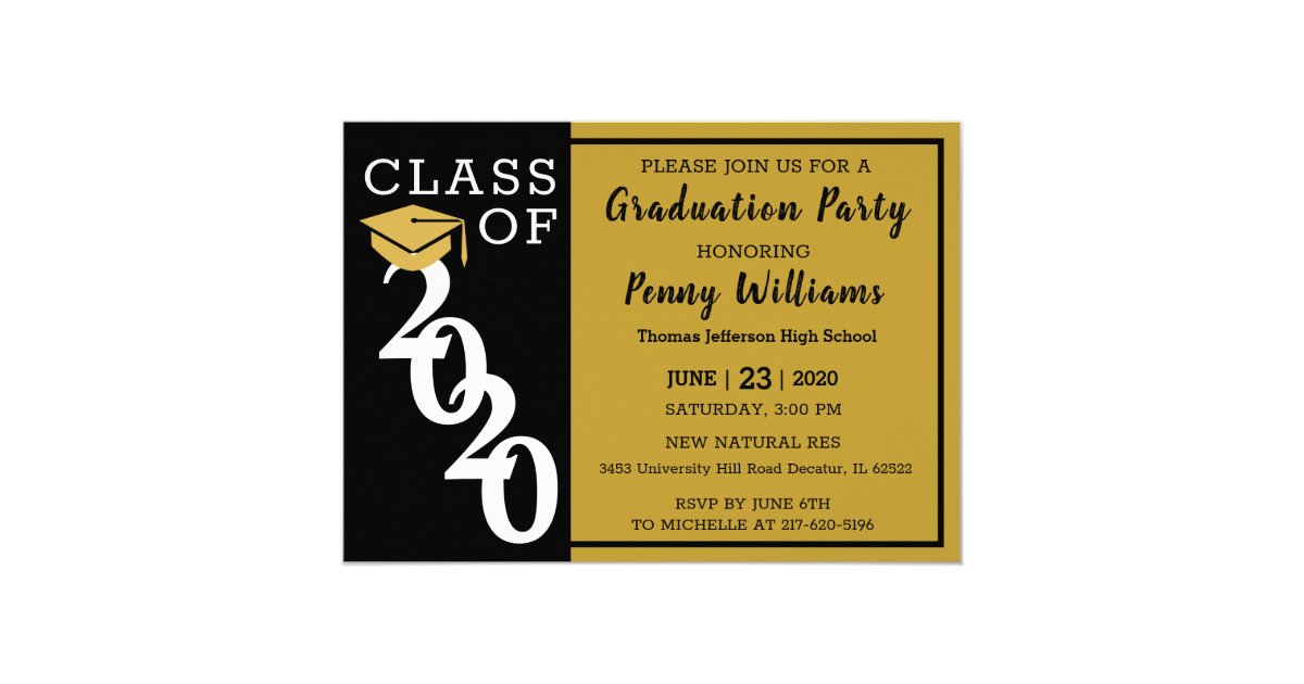 Class Of 2020 Black Gold Modern Graduation Party Invitation | Zazzle.com